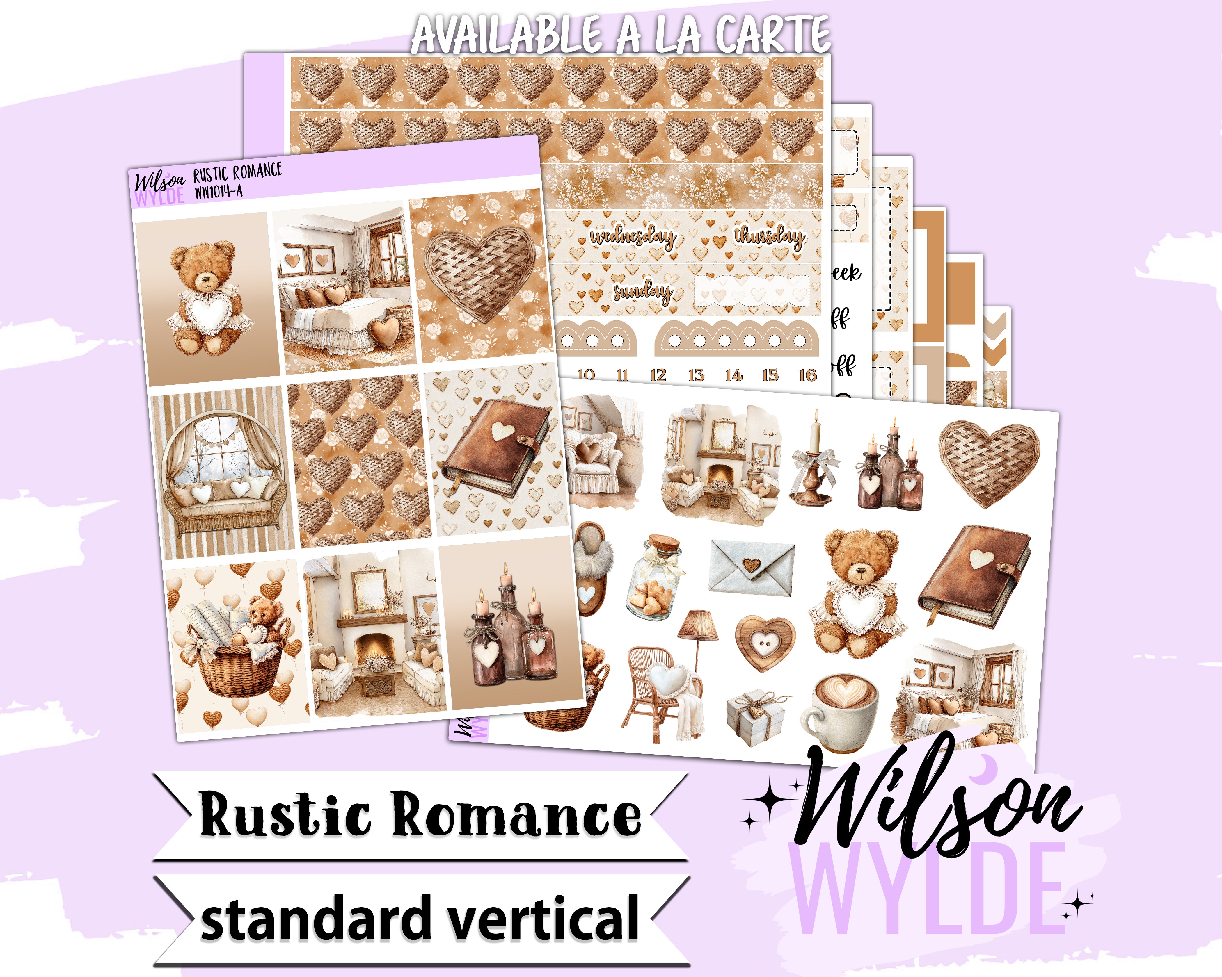 Rustic Romance weekly sticker kit, STANDARD VERTICAL format, a la cart ...