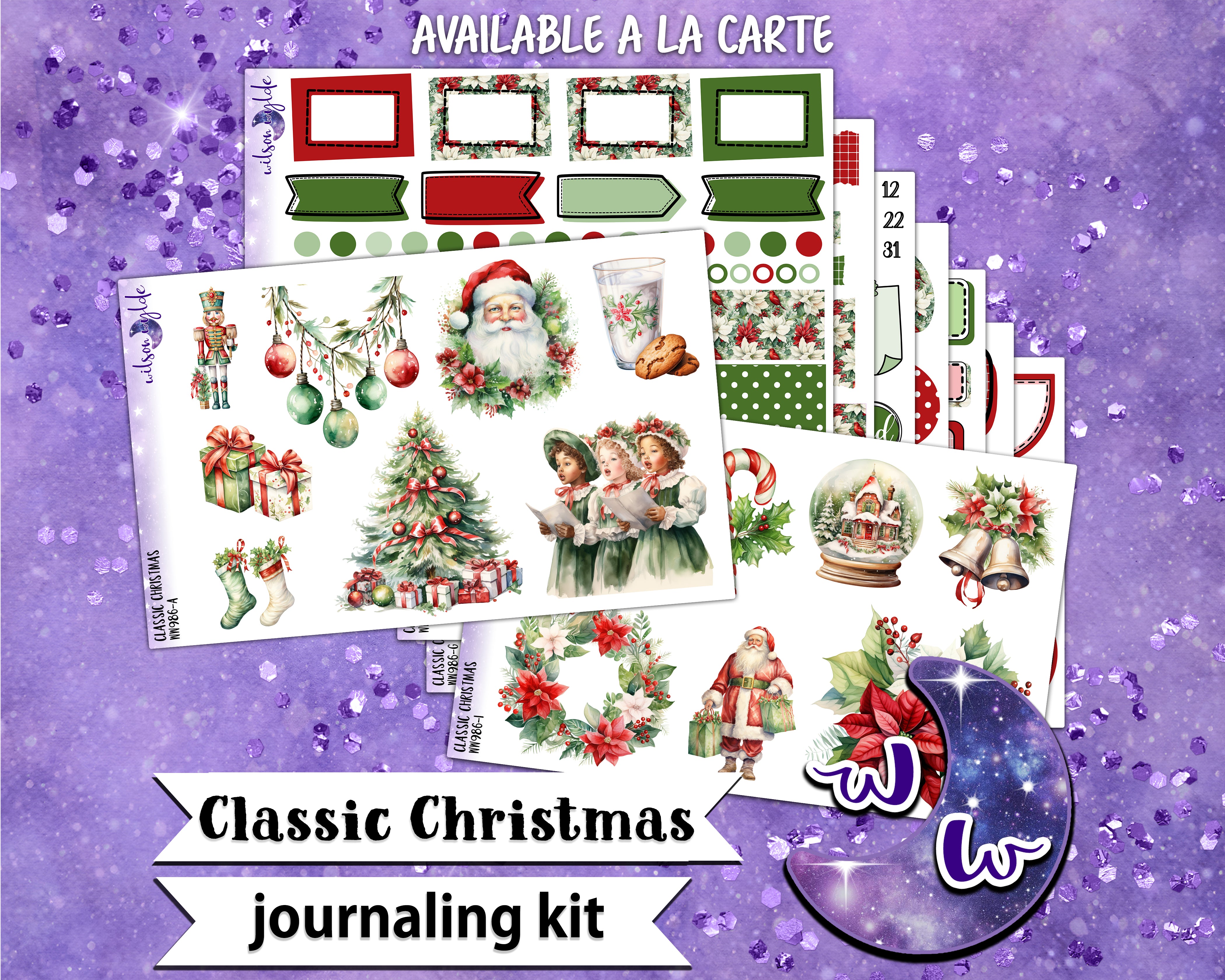 Classic Christmas journaling sticker kit, a la carte and bundle option ...