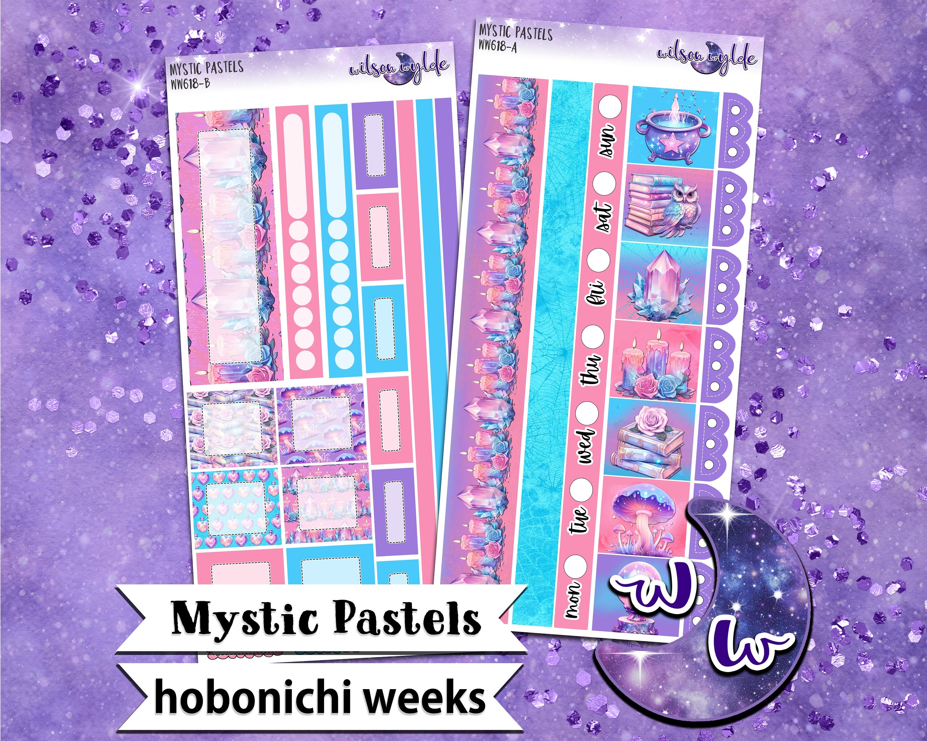 Mystic Pastels weekly sticker kit, HOBONICHI WEEKS format, a la carte ...